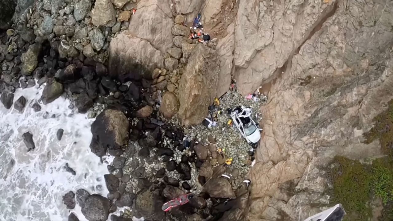 Tesla passengers miraculously survive 75m fall